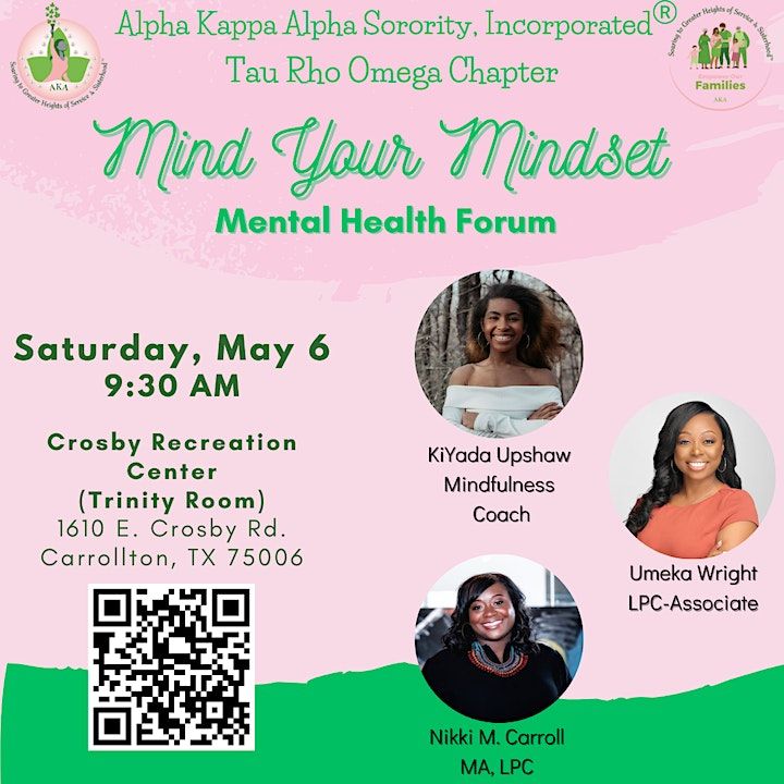 Mind Your Mindset Mental Health Forum | Crosby Recreation Center, Carrollton, TX | May 6, 2023