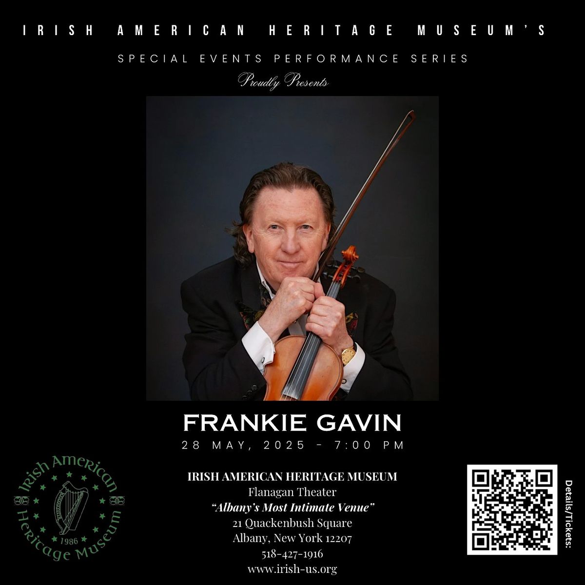 IAHM 2025 Special Event Performance Series Concert: FRANKIE GAVIN at Irish American Heritage ...