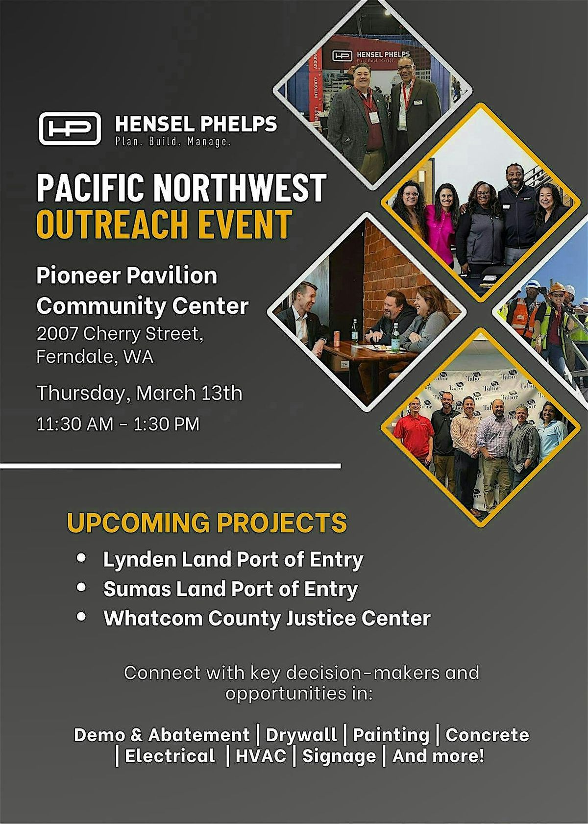 2025 Hensel Phelps Whatcom County Projects Outreach Event at Pioneer Pavilion Community Center ...