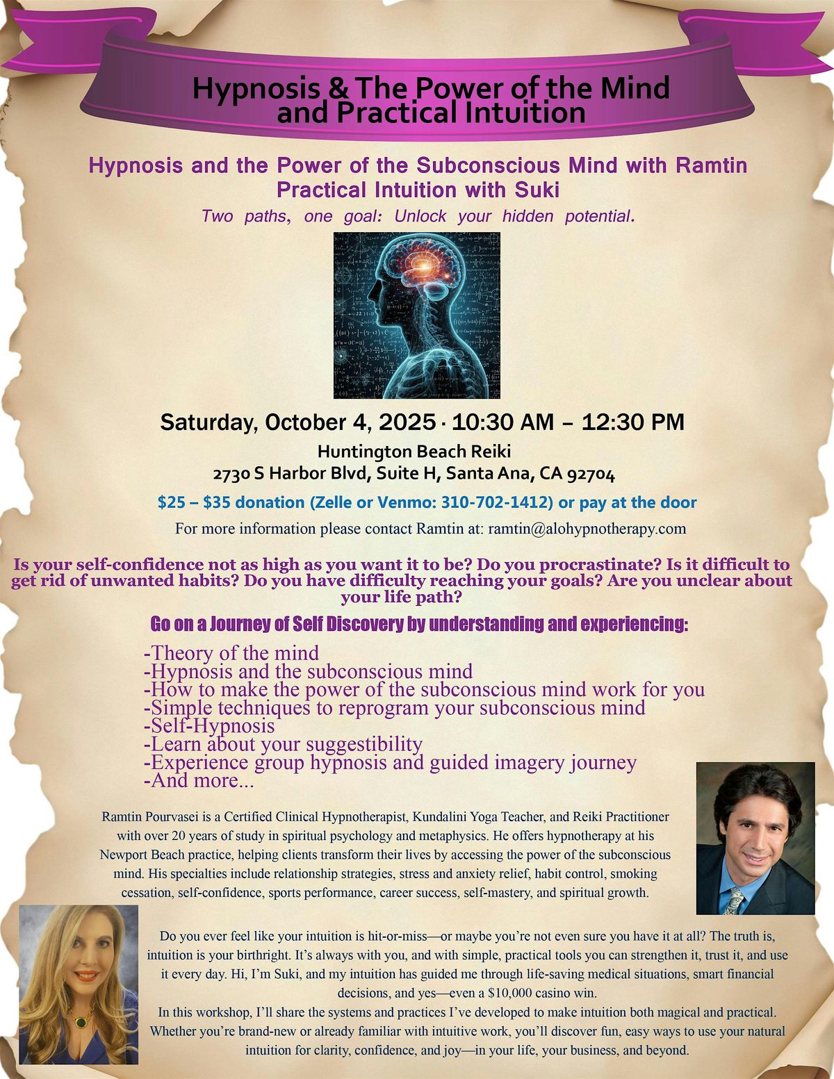 Tap Into Your Inner Power: Hypnosis + Intuition Made Simple Workshop at Huntington Beach Reiki ...