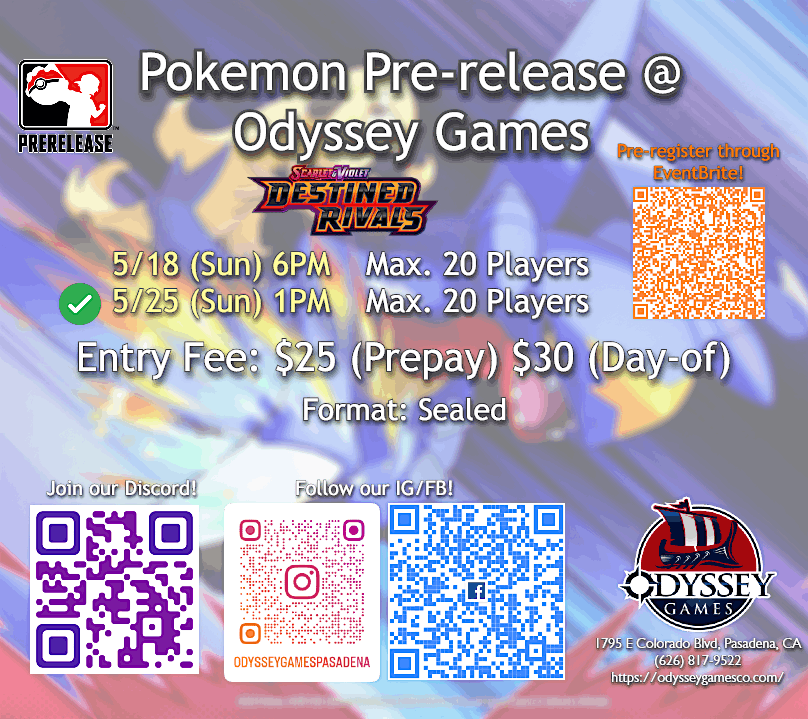 Pokemon TCG Destined Rivals Pre-release @ Odyssey Games Pasadena at ...