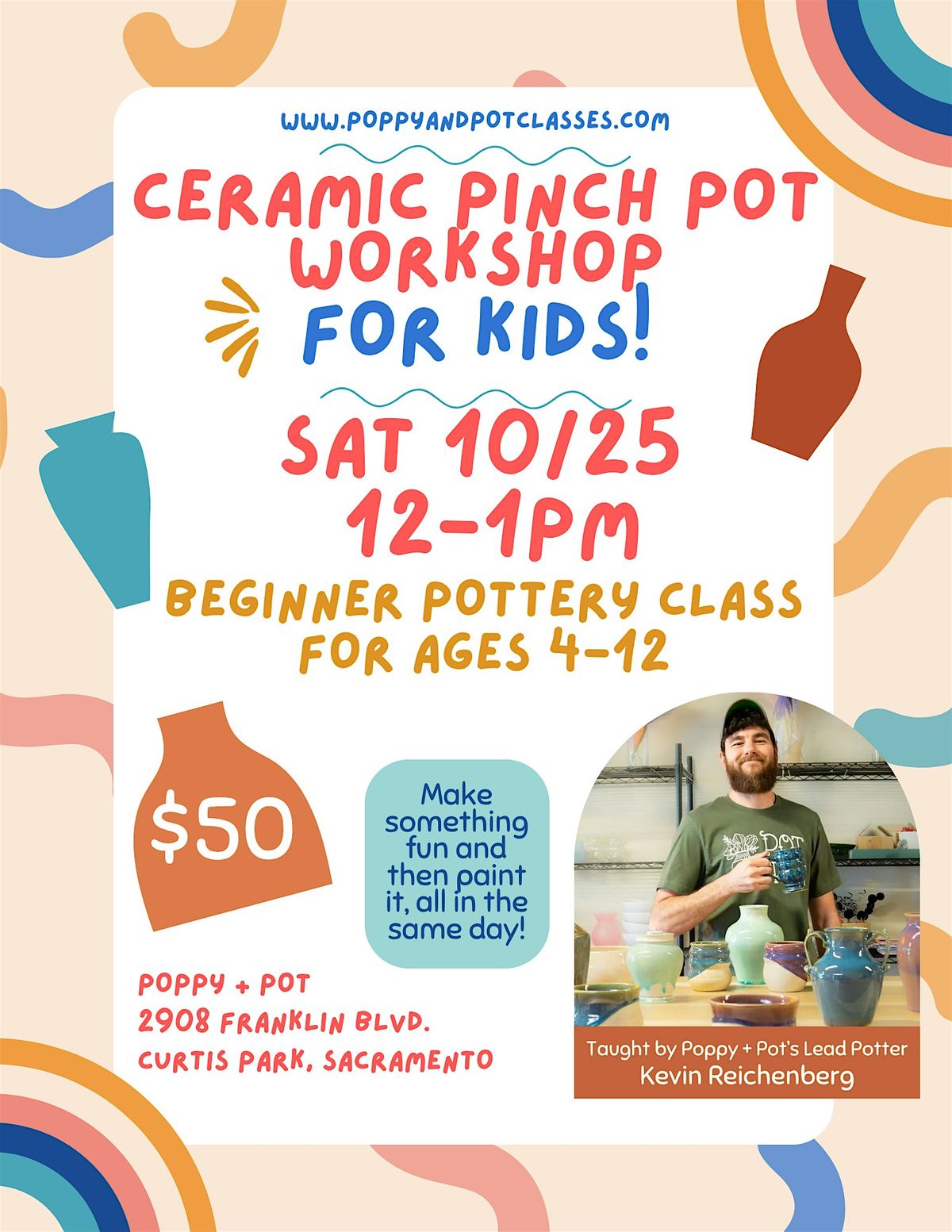 Kids Pinch Pot Workshop at Poppy + Pot, Sacramento on 25th October, 2025