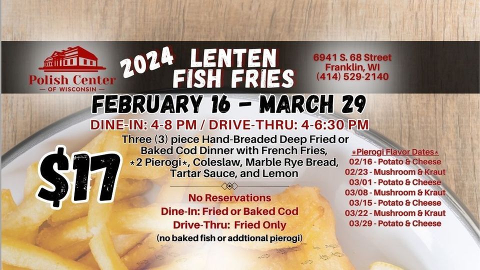 Lenten Fish Fry - Feb. 16, 2024 at 6941 S 68th St Franklin, WI, United ...