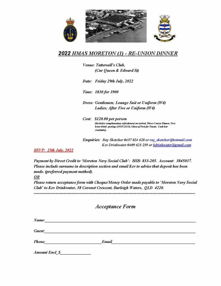 2022 HMAS MORETON (1) - RE-UNION DINNER | Tattersall's Club, Brisbane ...