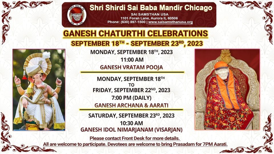 Ganesh Chaturthi Celebrations at Shri Shirdi Sai Baba Mandir, Chicago ...