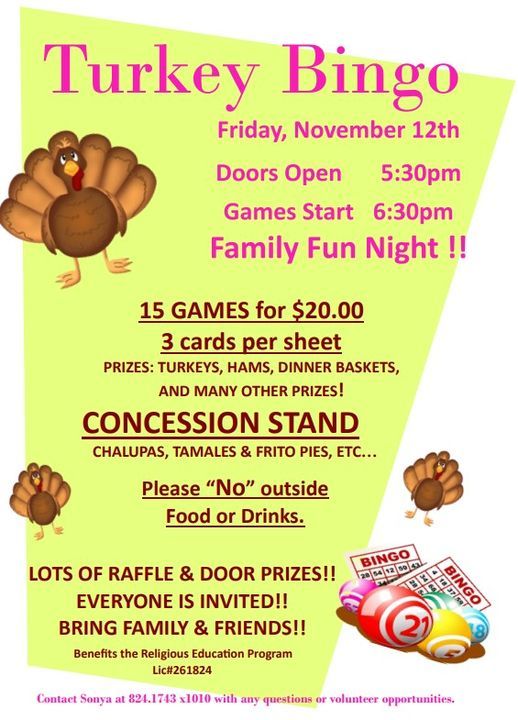 Turkey Bingo! at St Anthony de Padua Catholic Church, San Antonio on ...