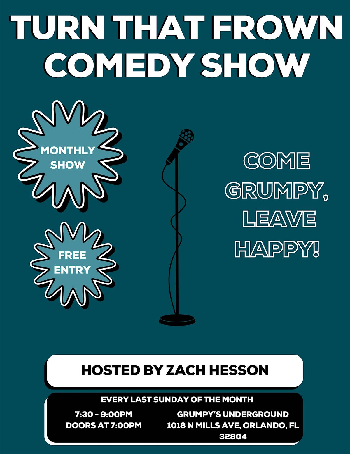 Turn That Frown - Comedy Show at Grumpy's Underground, Orlando on 30th ...
