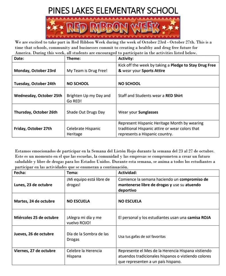 Red Ribbon Week | Pines Lakes Elementary School, Pembroke Pines, FL ...