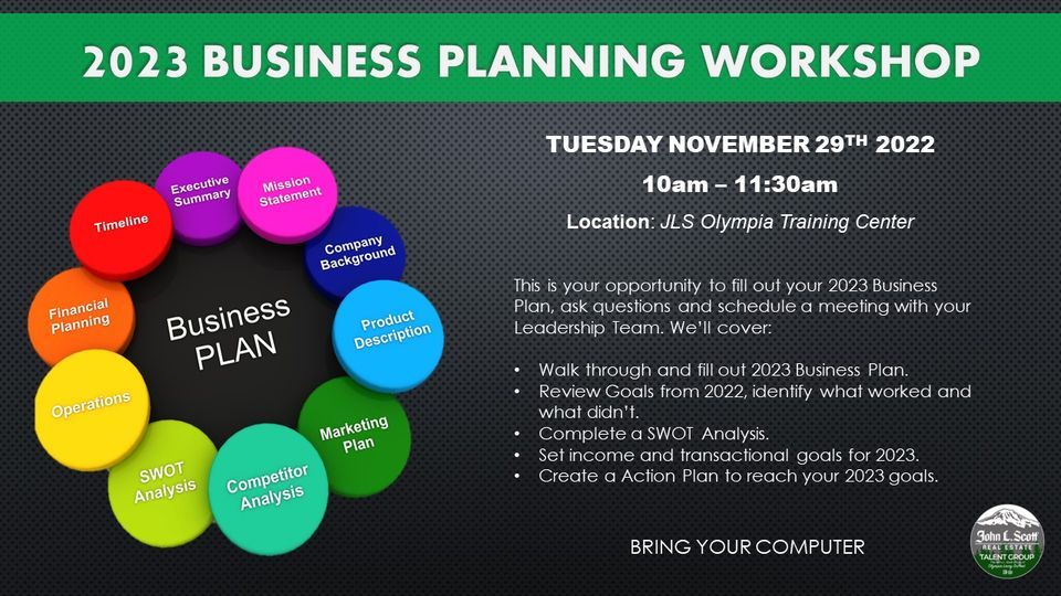 2023 Business Planning Workshop at John L. Scott - Talent Real Estate, Olympia on 29th November ...