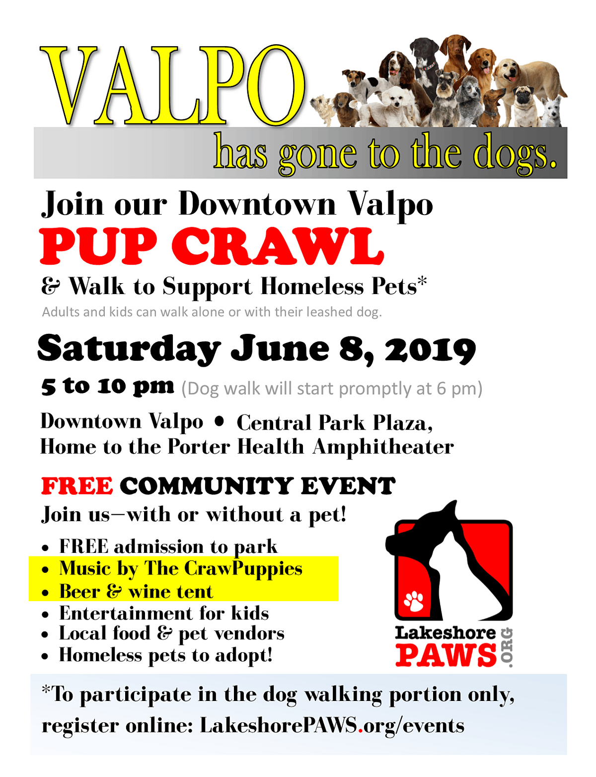 Lakeshore PAWS Pup Crawl 2021 | Central Park- Downtown Valparaiso ...